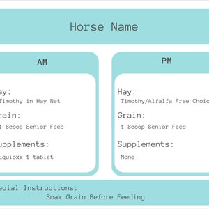 Fully Editable Horse Stall ID and Feeding Schedule Cards Canva Template ...