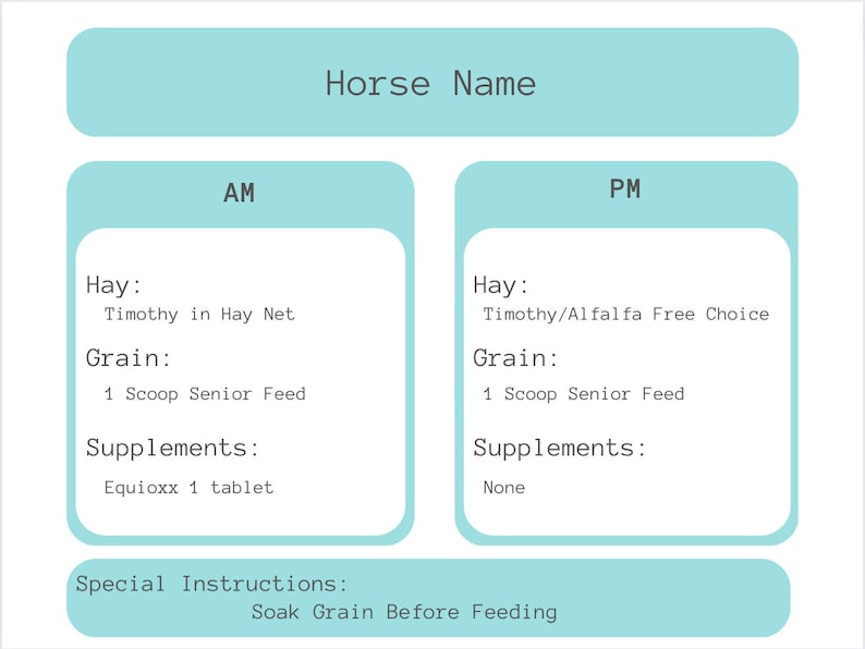 Fully Editable Horse Stall ID and Feeding Schedule Cards Canva Template ...