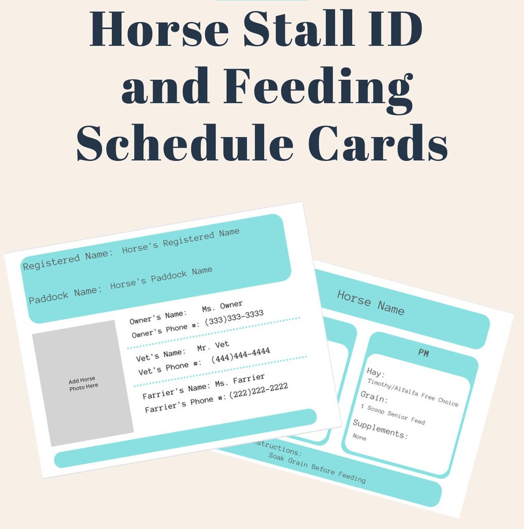 Fully Editable Horse Stall ID and Feeding Schedule Cards Canva Template ...