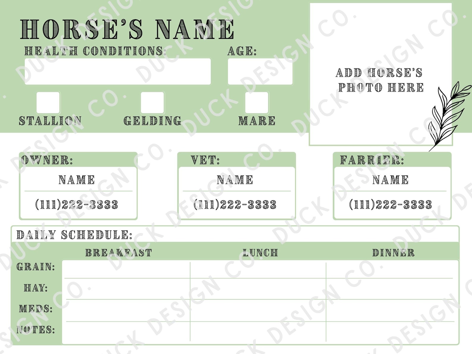 Customizable Horse Stall Card Canva Template Name Plate Equestrian ...