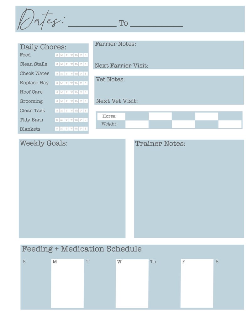Horse Care Checklist Digital Download Horse Profiles Support Teams ...