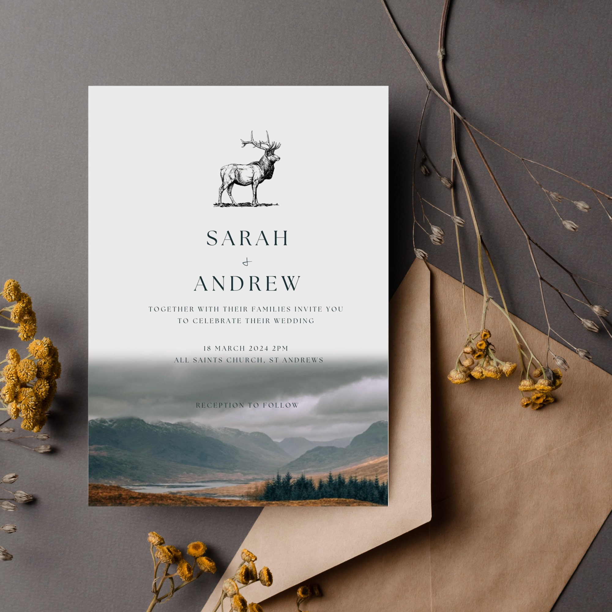 Scottish Stag Wedding Invitation | DIY Wedding Invites | Country ...