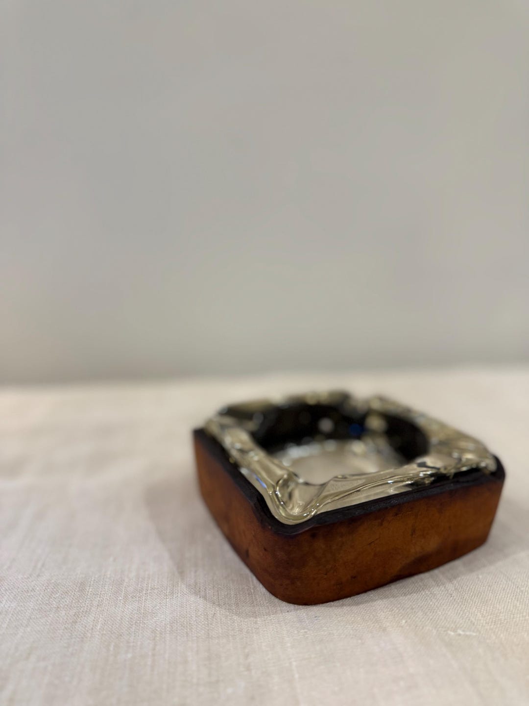 Vintage Glass & Leather Ashtray — Mid-century Modern Elegance - Etsy