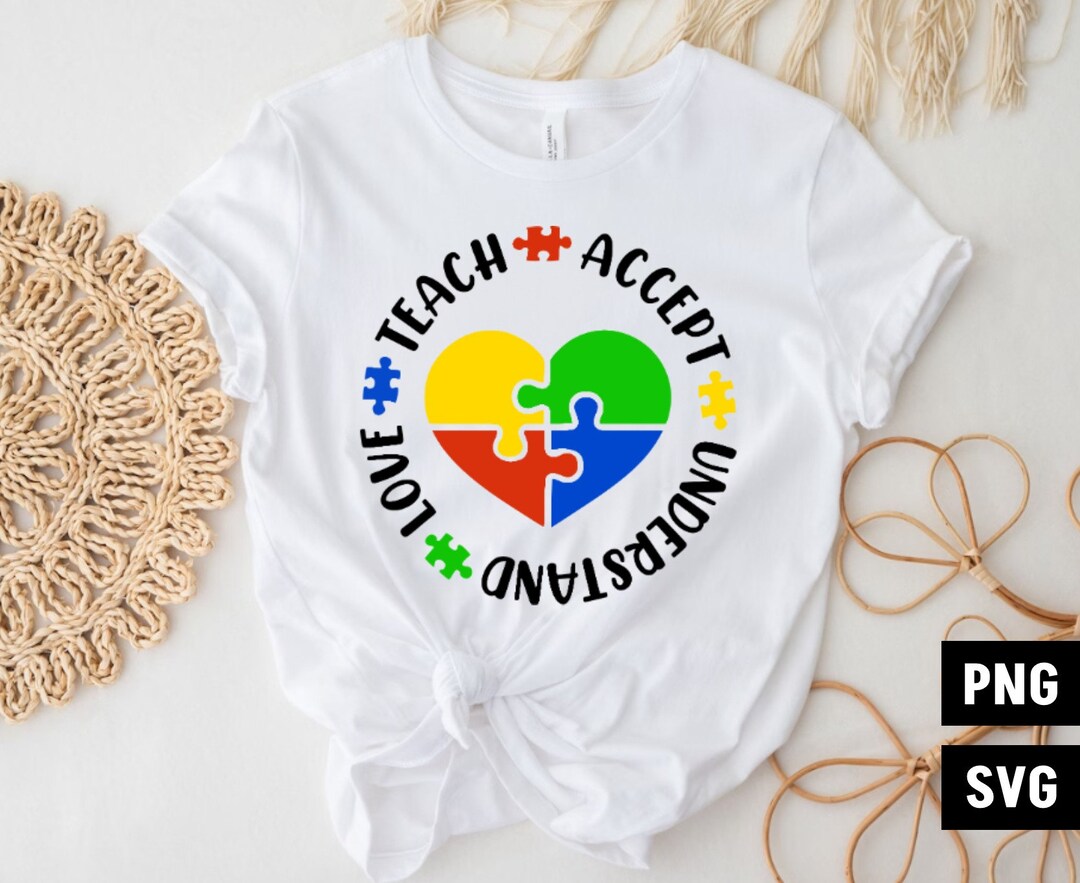 Accept Understand Teach Love Svg, Autism Puzzle Heart Svg, Acceptance ...