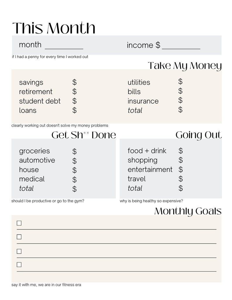 Monthly Quick Budget Printable, Instant Download, Monthly Budget, US ...