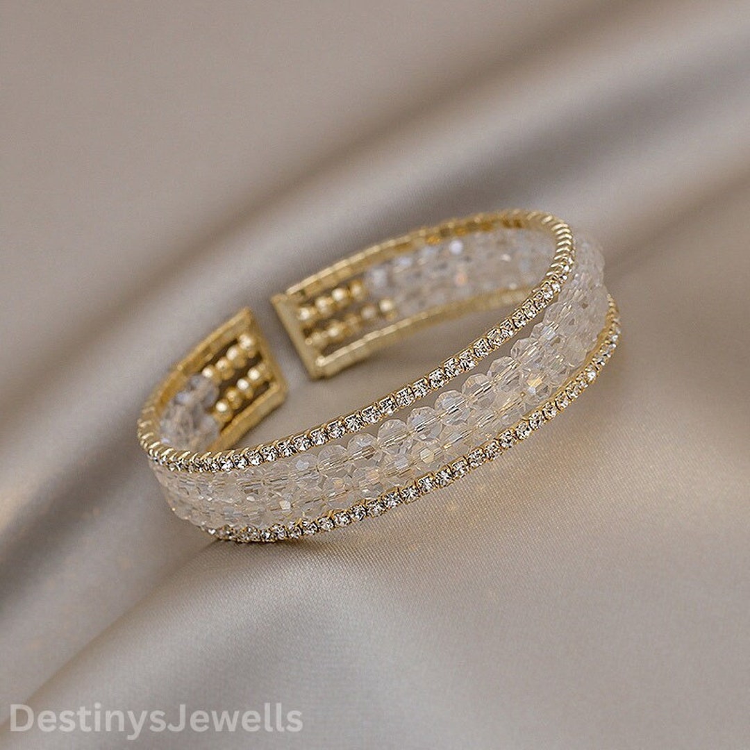Custom Luxury White Crystal Beaded and Real Gold Plated Summer - Etsy