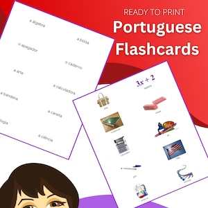 School Subjects & Supplies - Portuguese Flashcards - Etsy