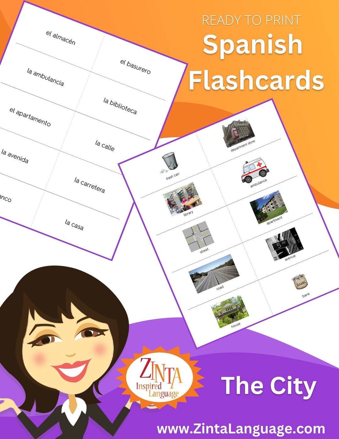 The City - Spanish/english Flashcards - Etsy