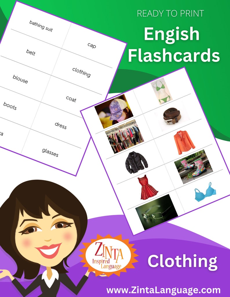 Clothing - English Flashcards - Etsy