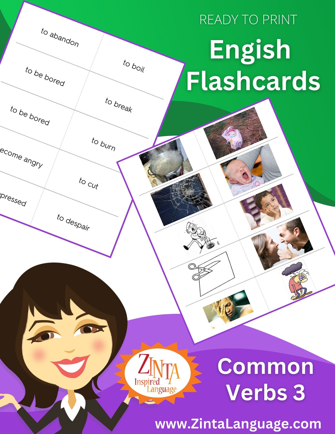 Common Verbs 3 - English Flashcards - Etsy