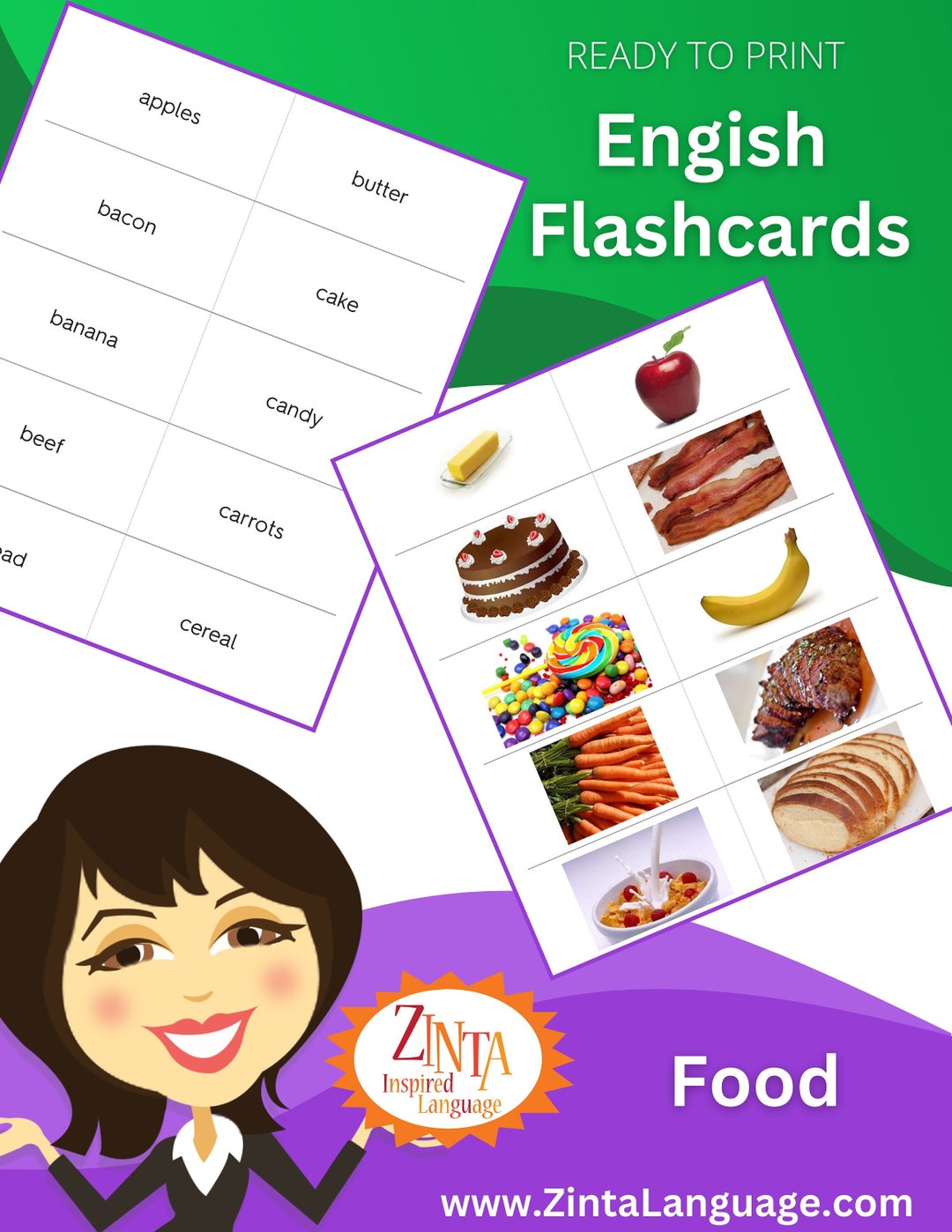 Food - English Flashcards - Etsy