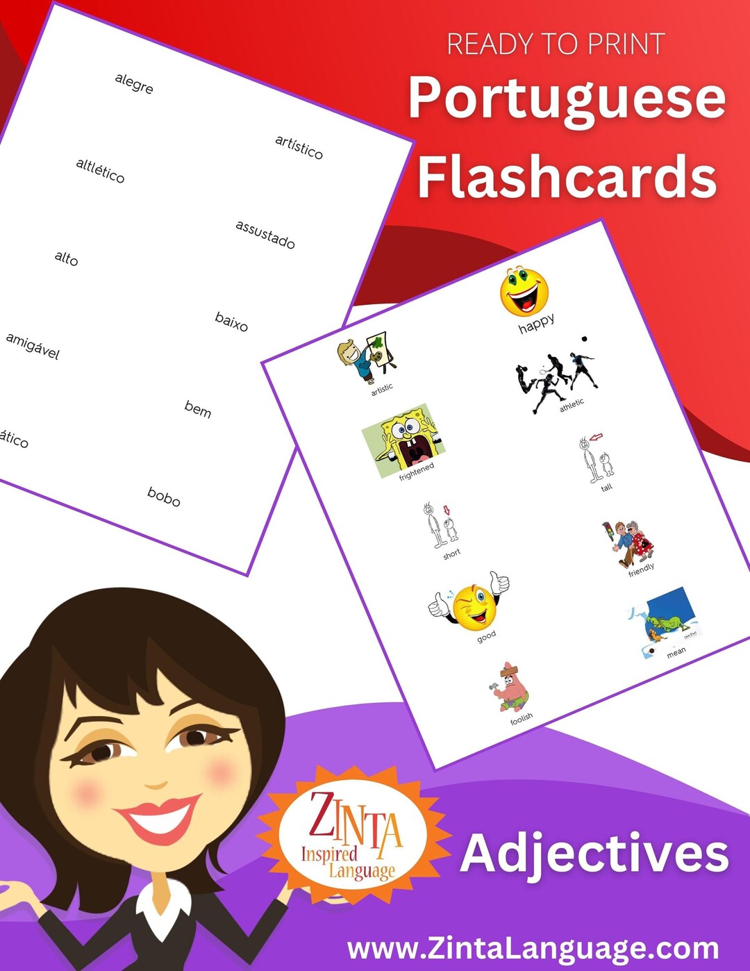 Adjectives - Portuguese Flashcards - Etsy