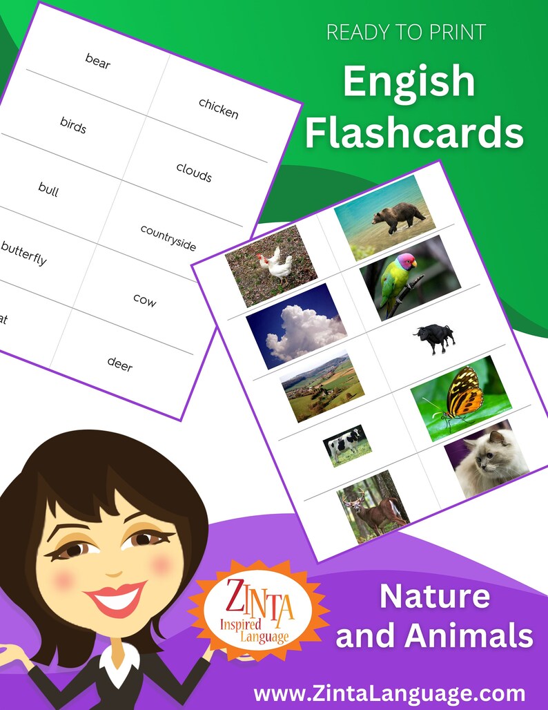 Nature and Animals - English Flashcards - Etsy