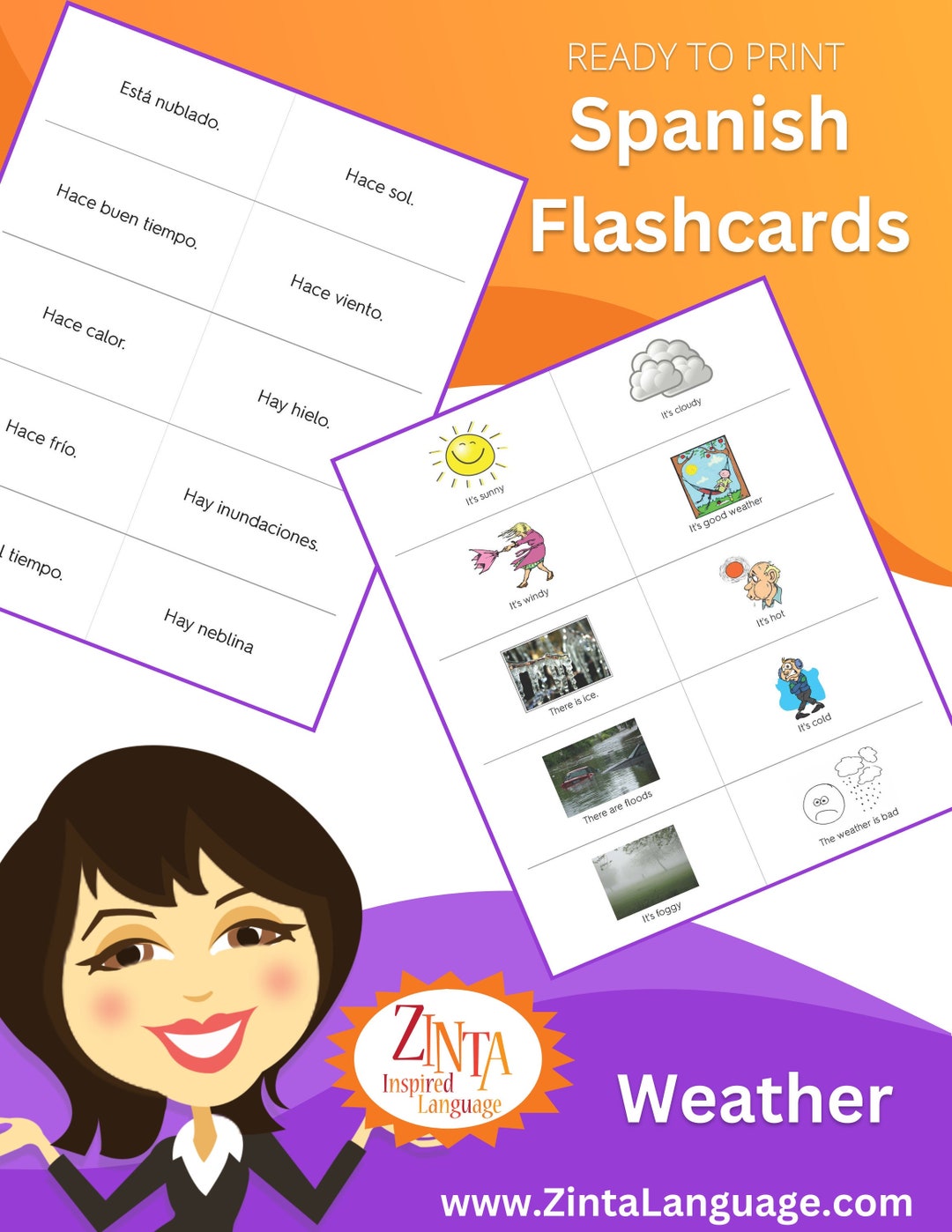 Weather - Spanish/english Flashcards - Etsy