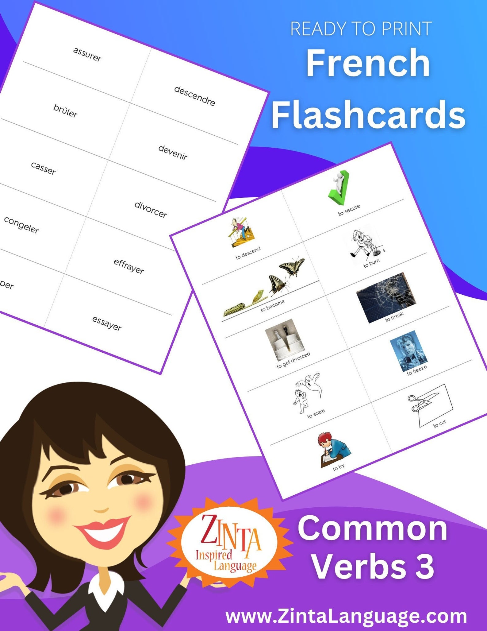 Common Verbs 3 - French/english Flashcards - Etsy