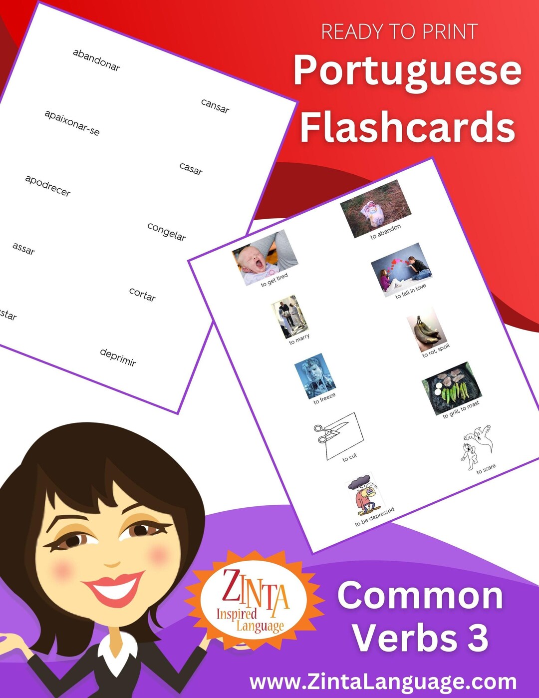 Common Verbs 3 - Portuguese Flashcards - Etsy