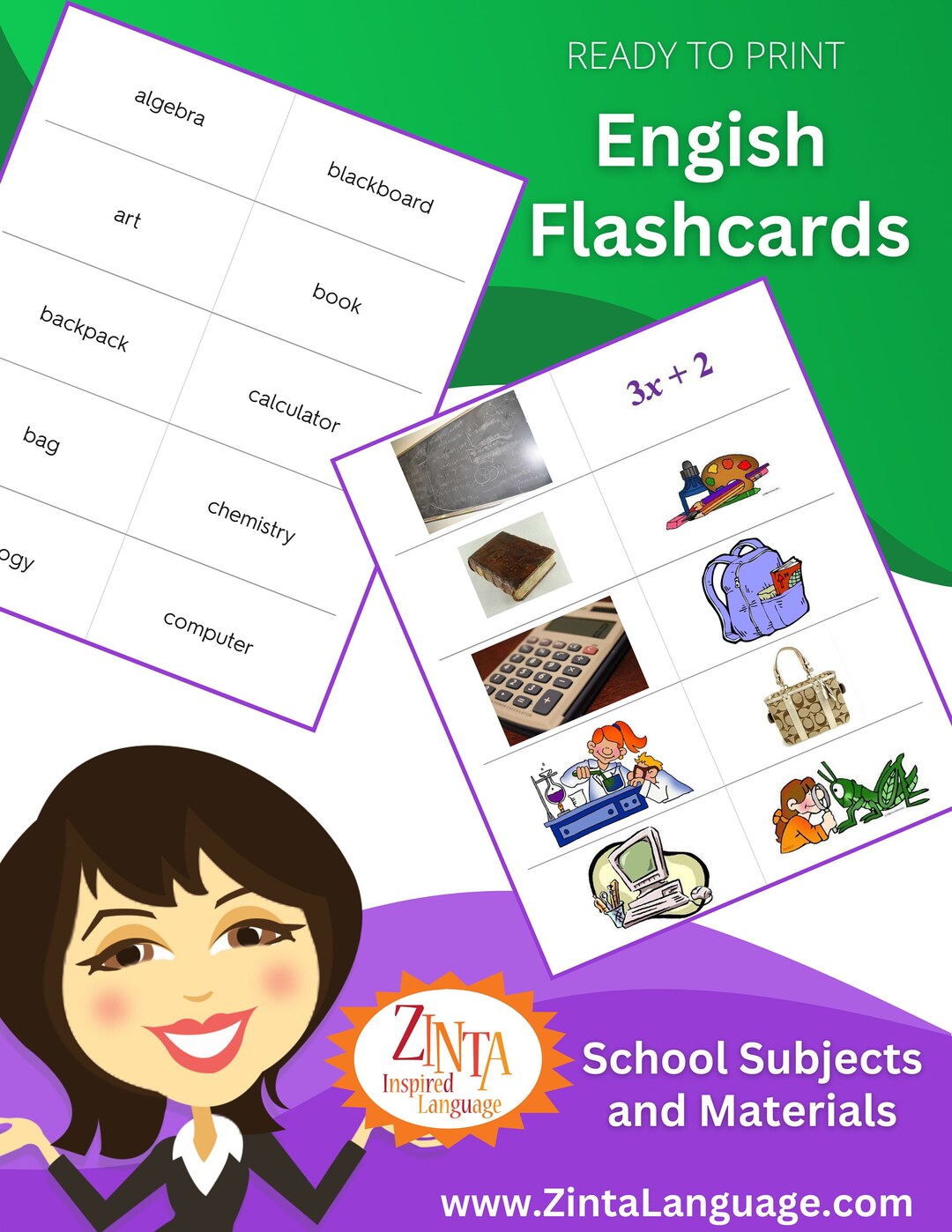 School Subjects and Materials - English Flashcards - Etsy