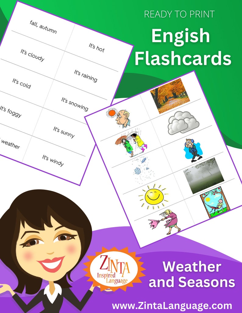Weather and Seasons - English Flashcards - Etsy