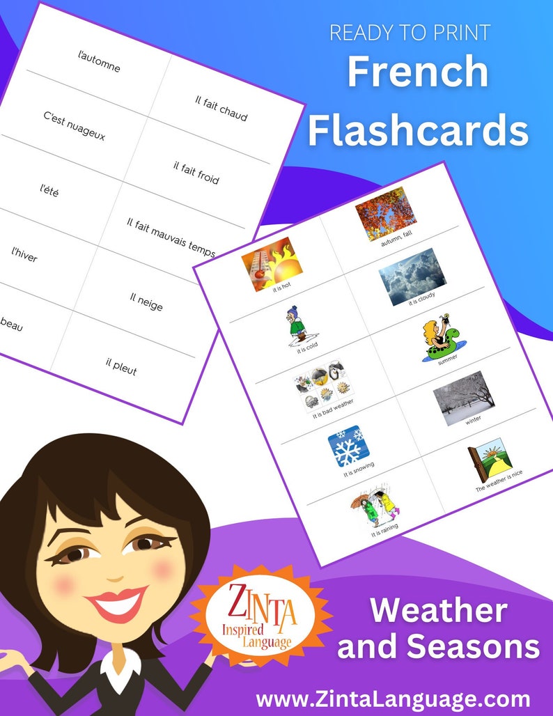 Weather and Seasons - French/english Flashcards - Etsy