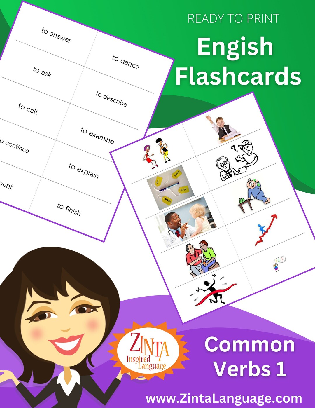 Common Verbs 1 - English Flashcards - Etsy