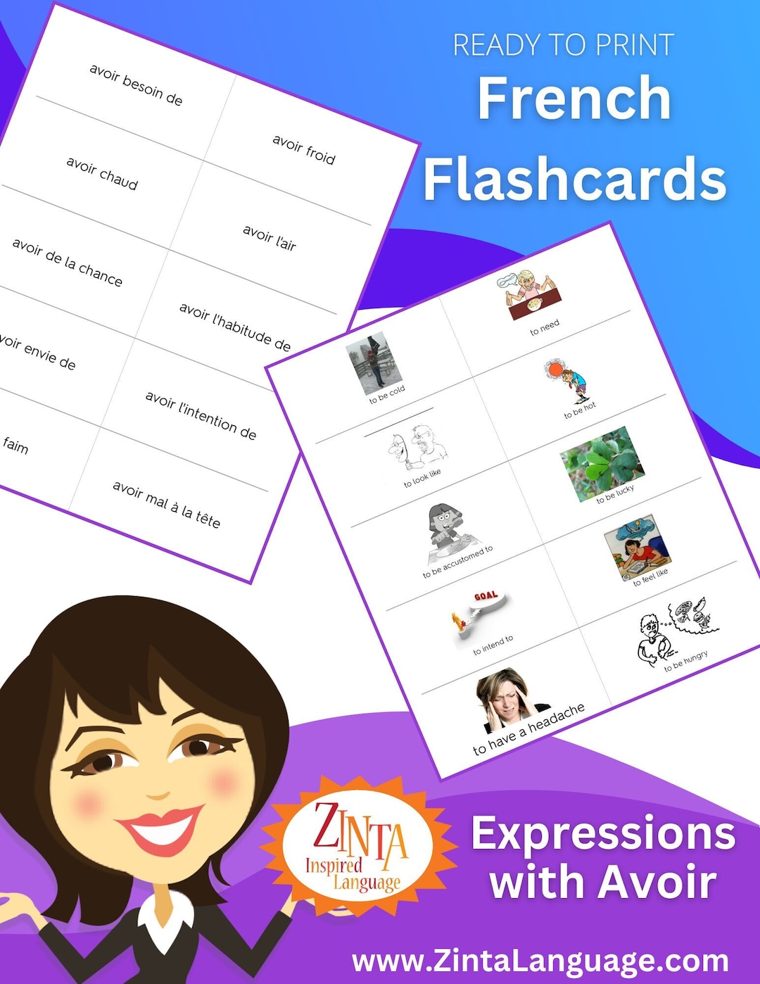 Expressions With Avoir - French/english Flashcards - Etsy