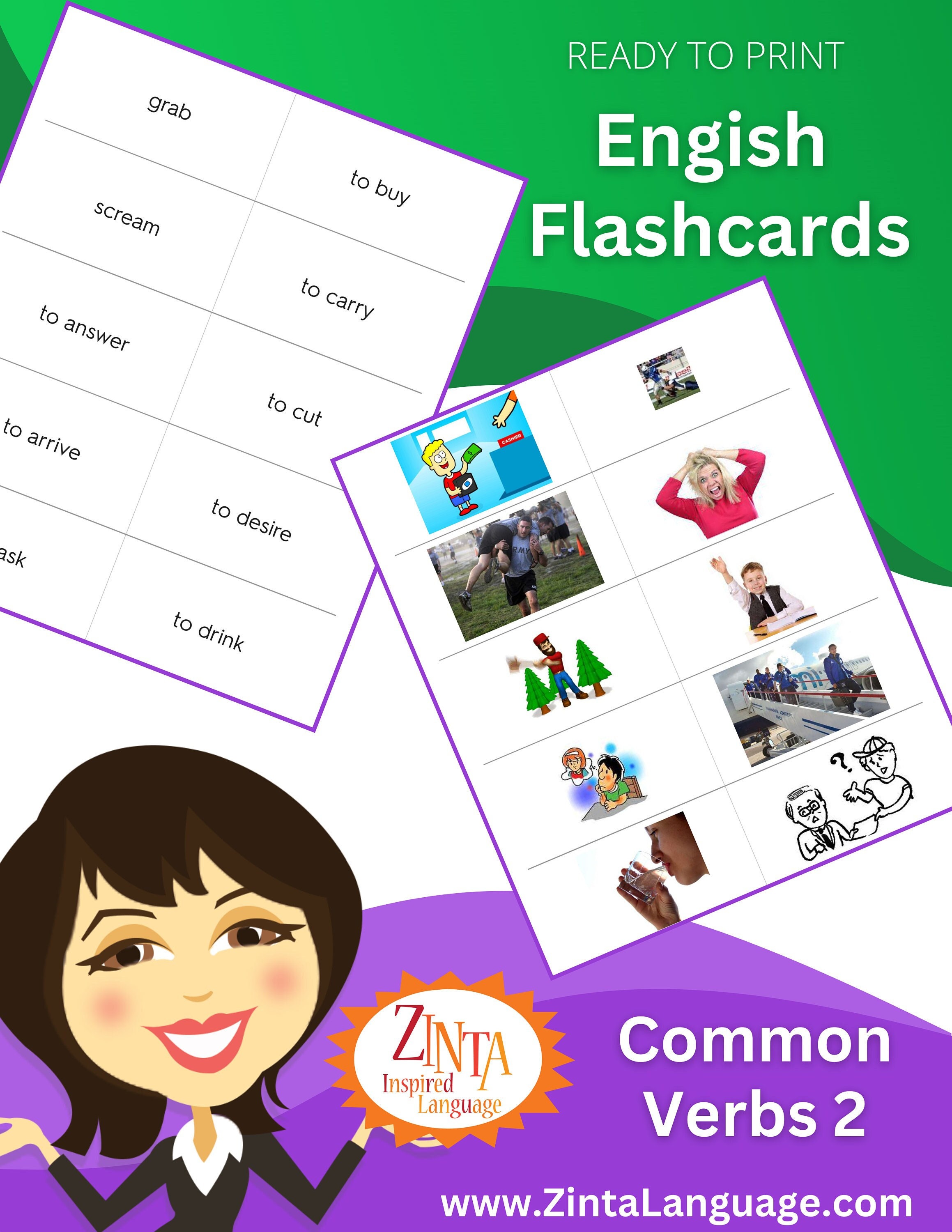 Common Verbs 2 English Flashcards - Etsy