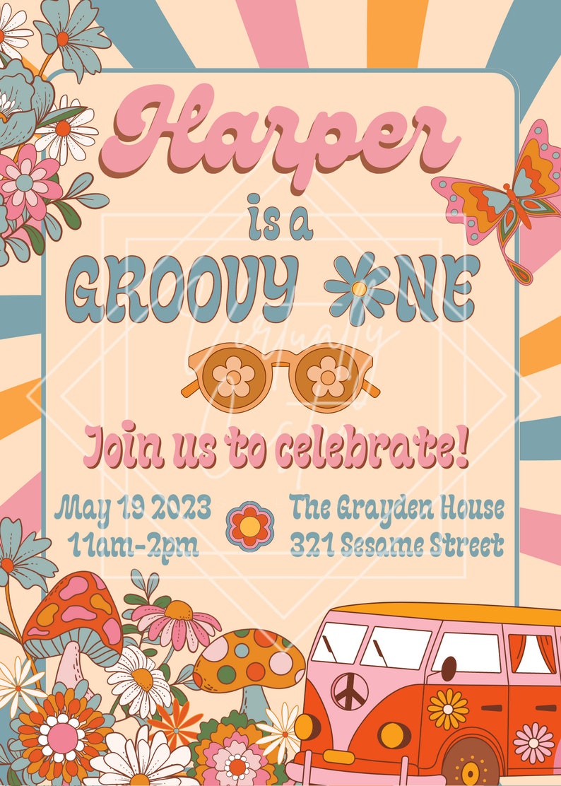 Groovy One Birthday Invitation - Etsy