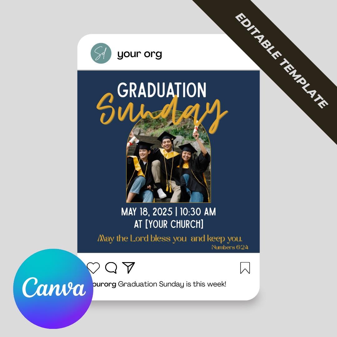 Graduation Sunday Canva Template | Church Editable Post for Grads | Add ...