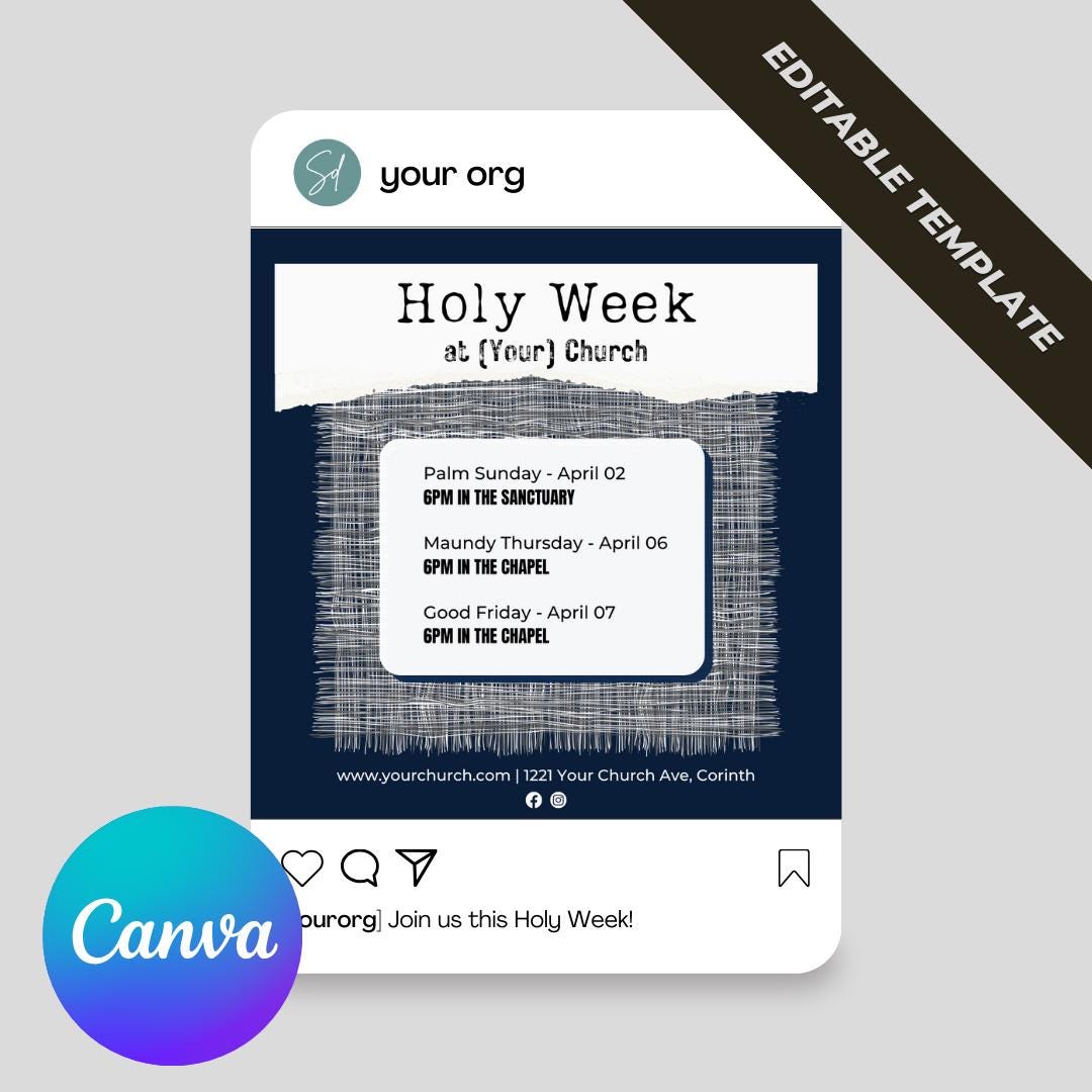 Holy Week Canva Template, Customizable Church Event Flyer, Social Media ...
