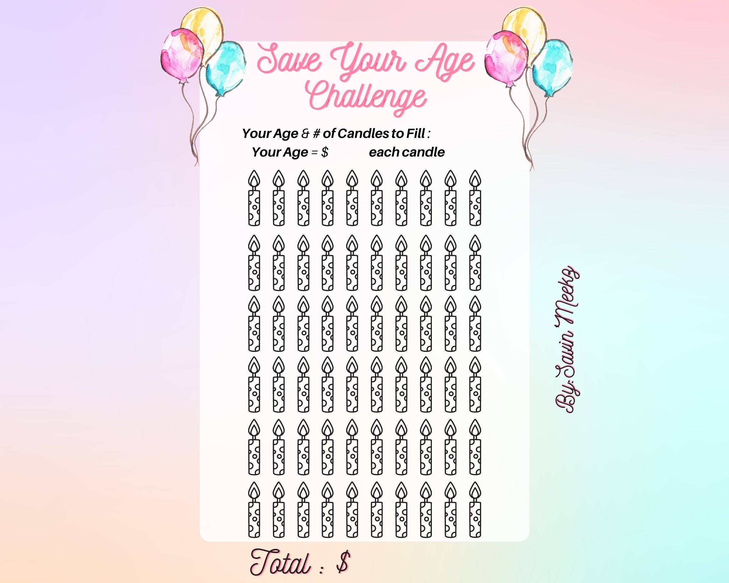 Digital Download Save Your Age Savings Challenge Budget Binder A7 A6 A5 ...