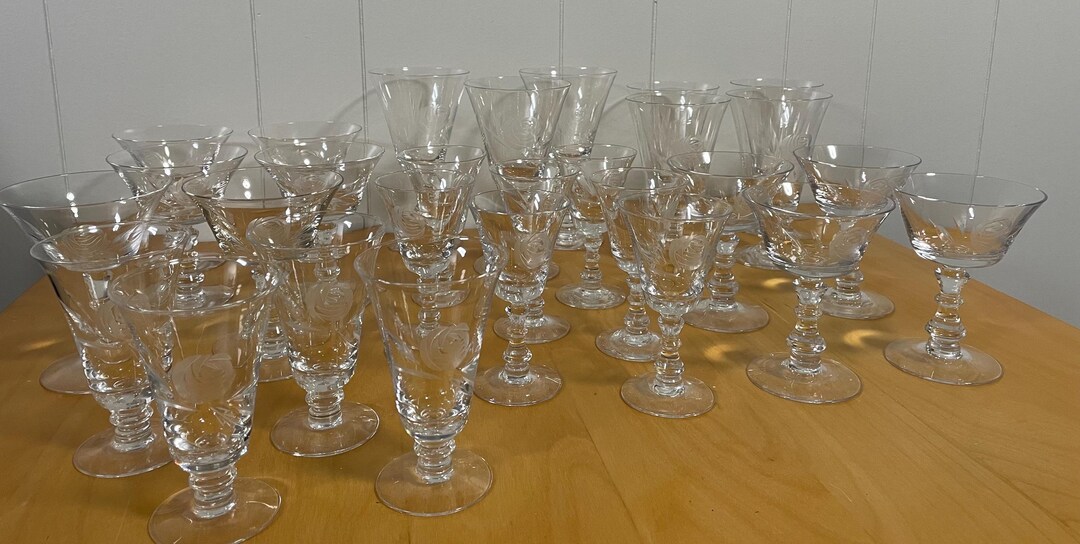 Vintage Fostoria Rose Crystal Stemware Etched Variety of Sizes - Etsy