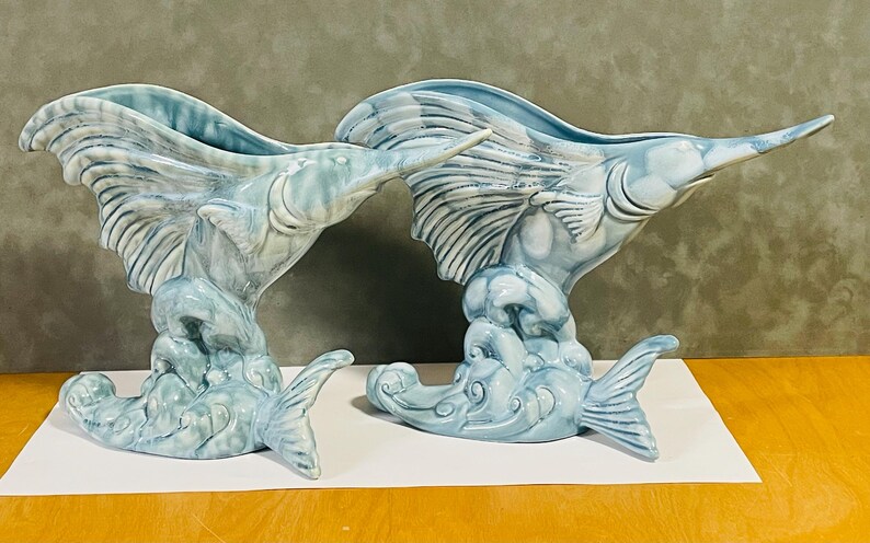Midcentury Sailfish Vase Art Pottery Royal Haeger R271 Cloudy Blue ...