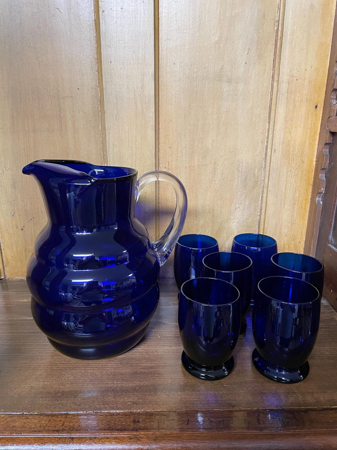 Cobalt Blue Pitcher and Glasses - Etsy