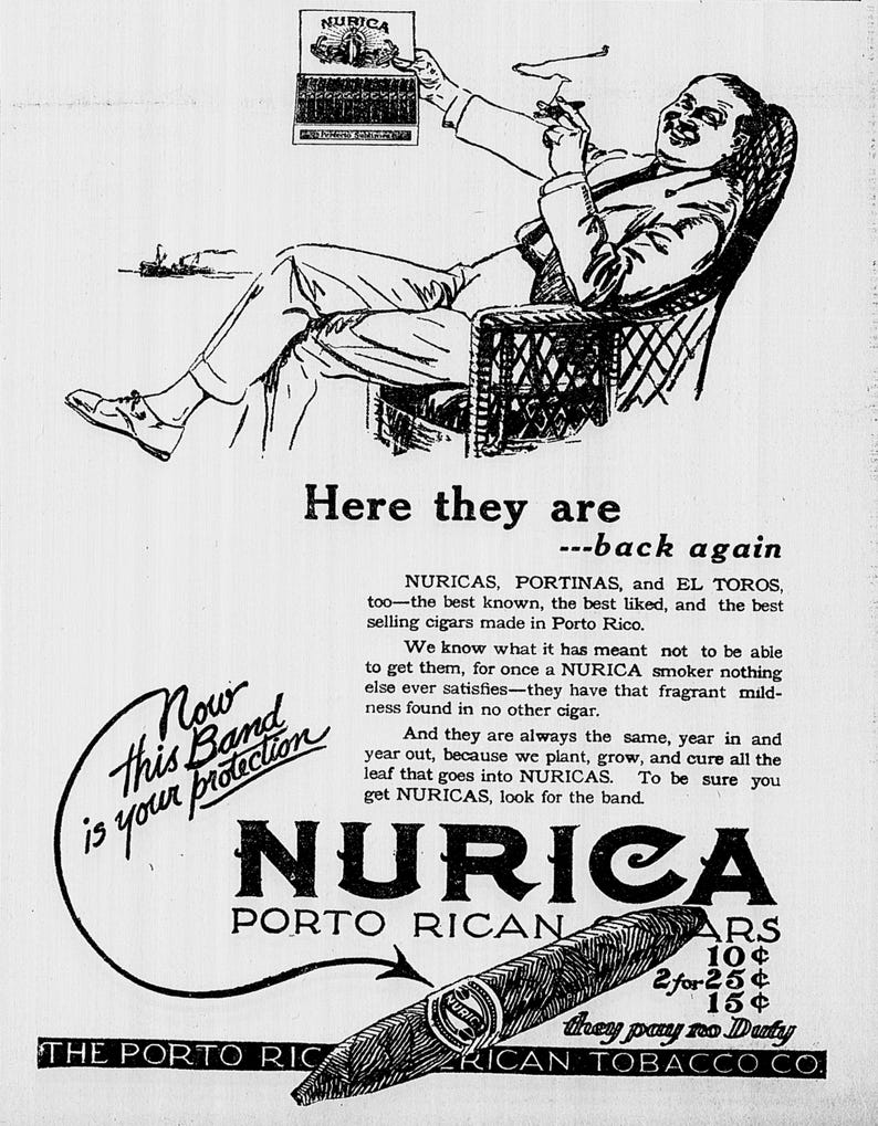 Rare 1920's Nurica Wood Cigar Box Porto Rican American Tobacco Company ...