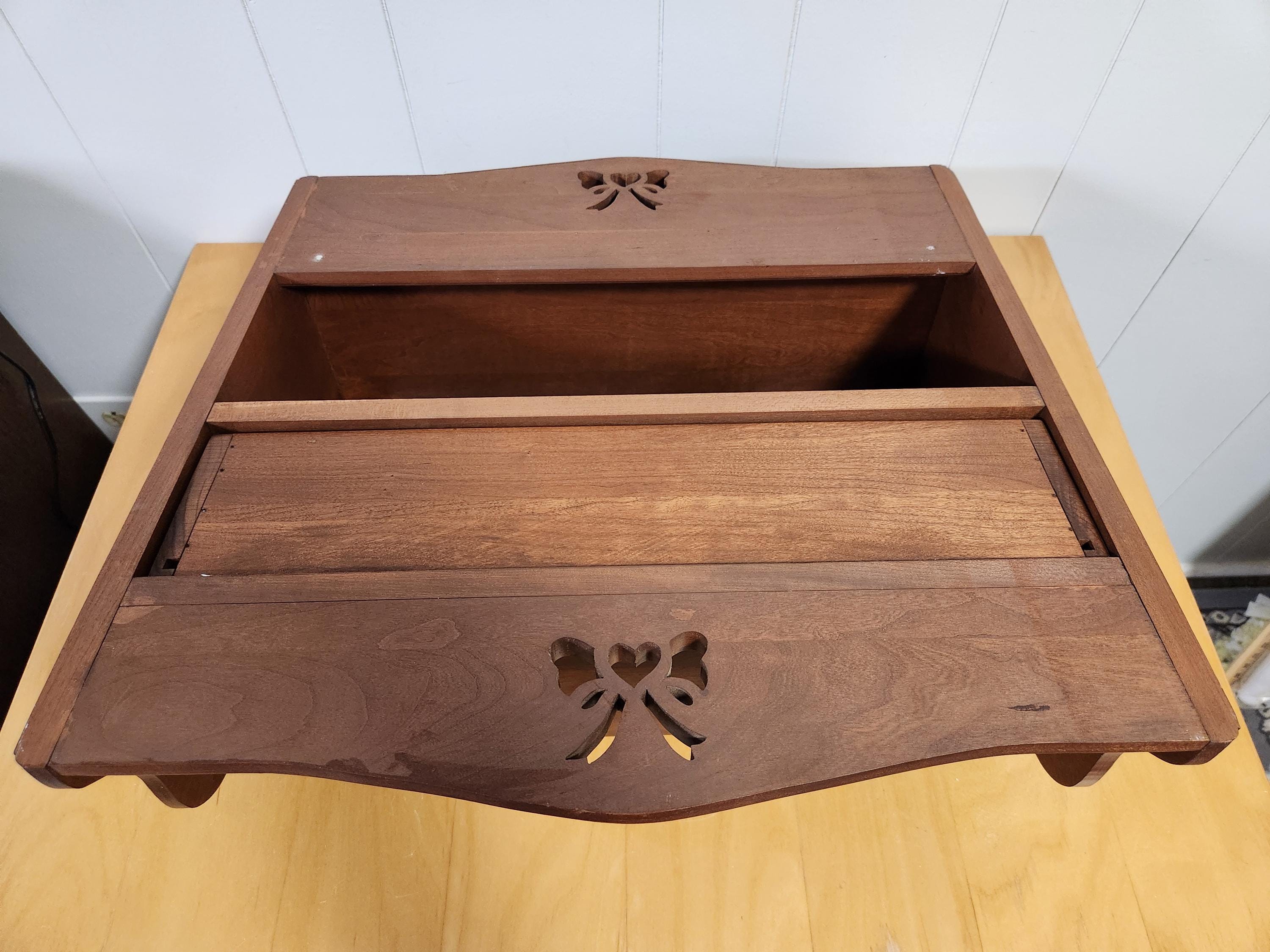 Two Tier Wall Shelf With Drawer & Heart Bow Cut Outs (19" X 19" X 6 ...