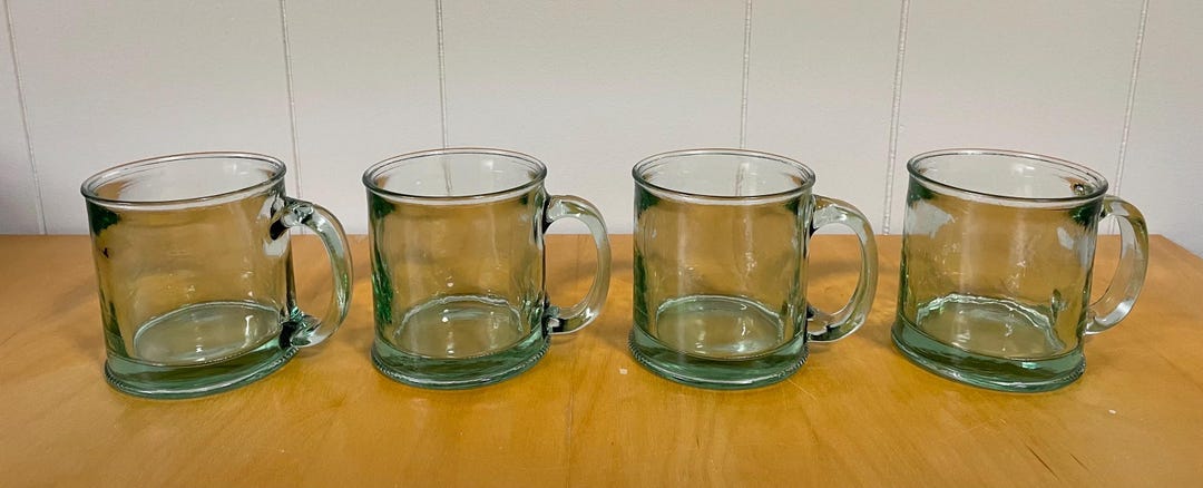 Light Green Recycled Glass Mug Set of 4 - Etsy