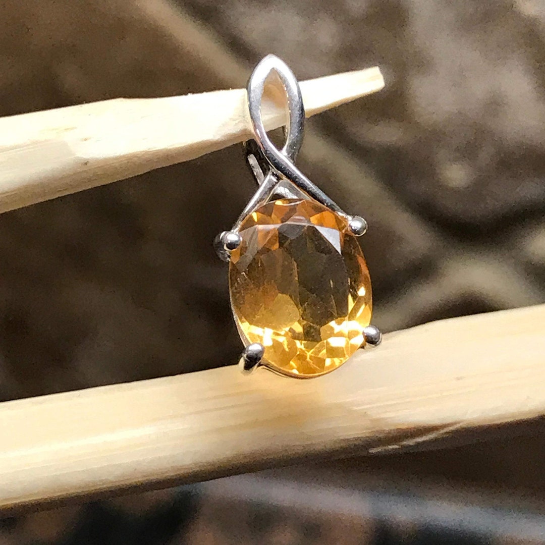 Natural 2ct Golden Citrine 925 Solid Sterling Silver Pendant 18mm - Etsy