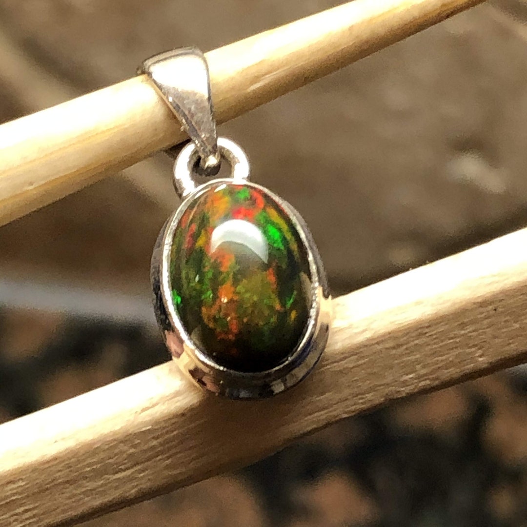 Genuine Chalama Black Opal 925 Solid Sterling Silver Pendant 18mm - Etsy