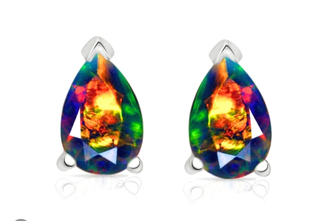 Genuine Chalama Black Opal 925 Solid Sterling Silver Earrings 7mm - Etsy