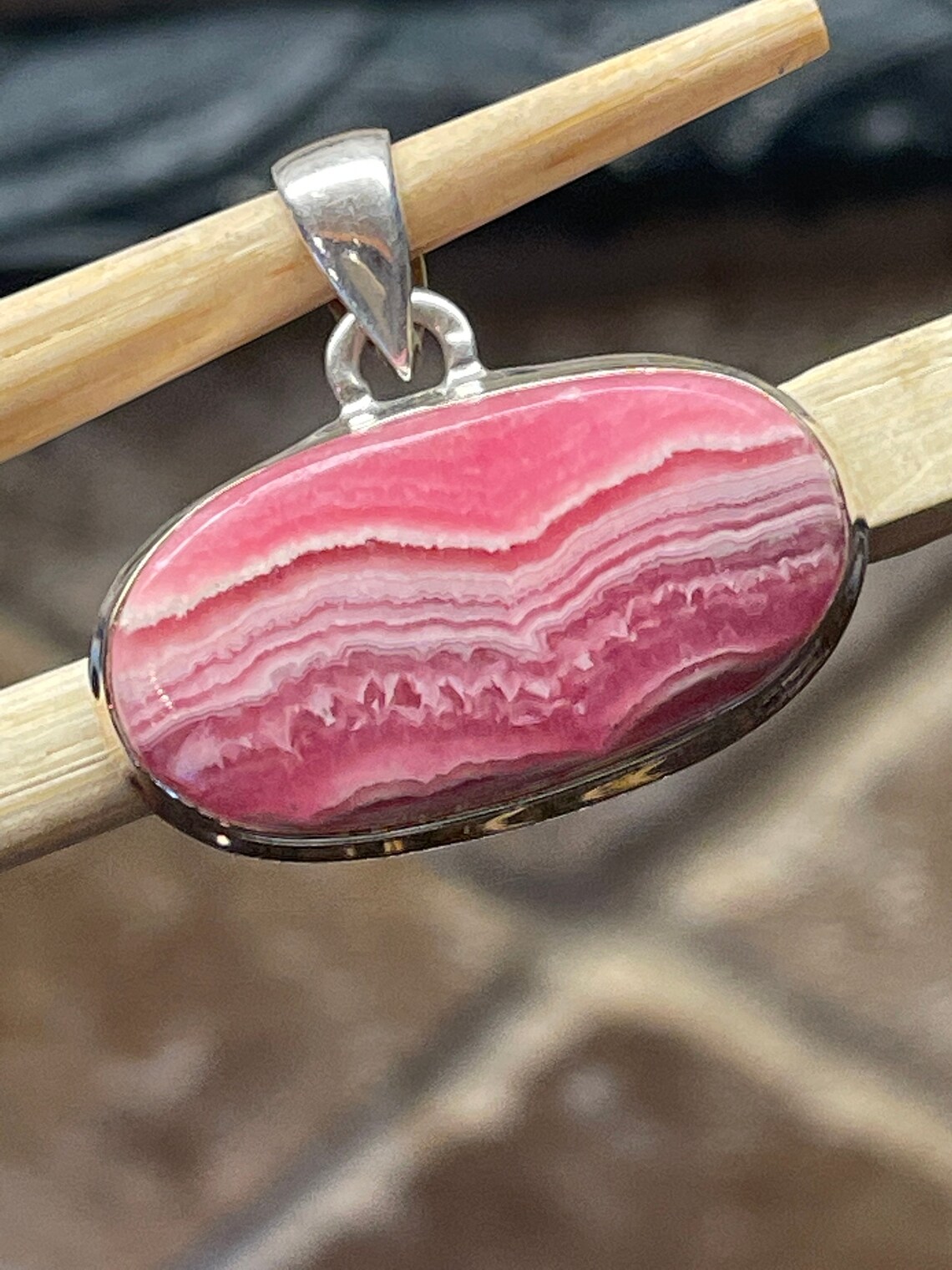 Natural Pink Rhodocrosite 925 Solid Sterling Silver Pendant 25mm - Etsy
