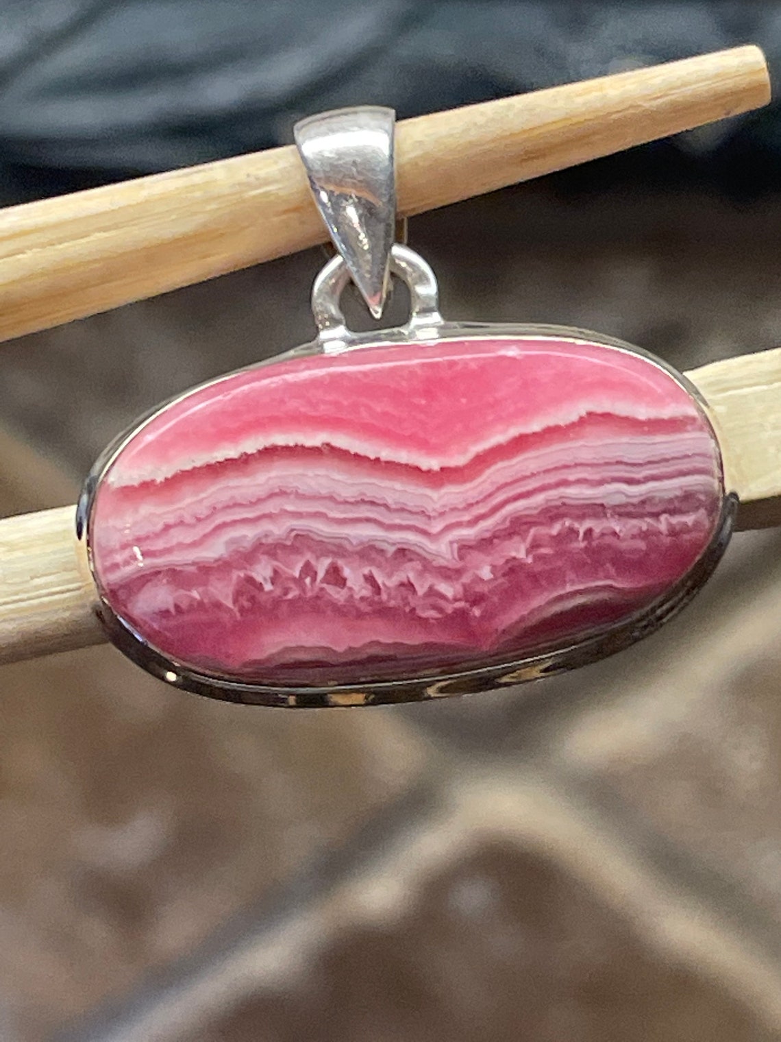 Natural Pink Rhodocrosite 925 Solid Sterling Silver Pendant 25mm - Etsy