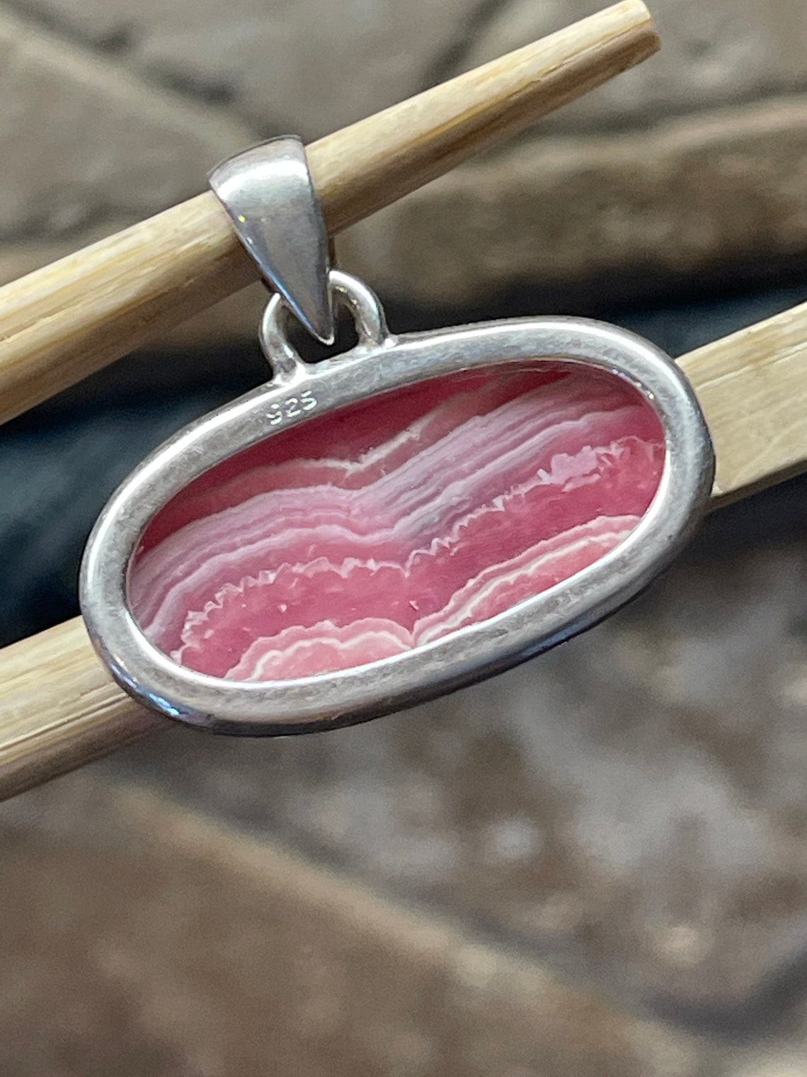 Natural Pink Rhodocrosite 925 Solid Sterling Silver Pendant 25mm - Etsy