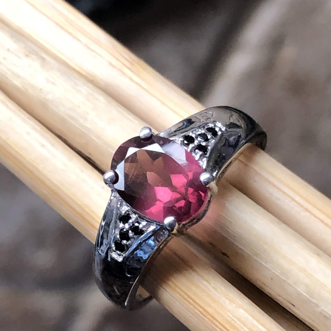 Genuine Pyrope Garnet, Spinel 925 Solid Sterling Silver Wedding Ring ...