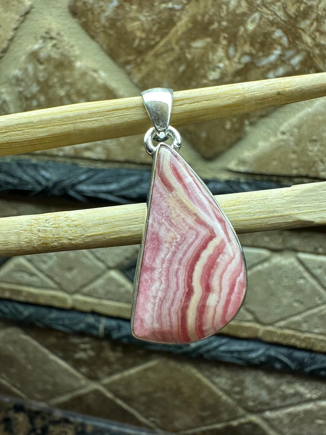 Natural Pink Rhodocrosite 925 Solid Sterling Silver Pendant 25mm - Etsy