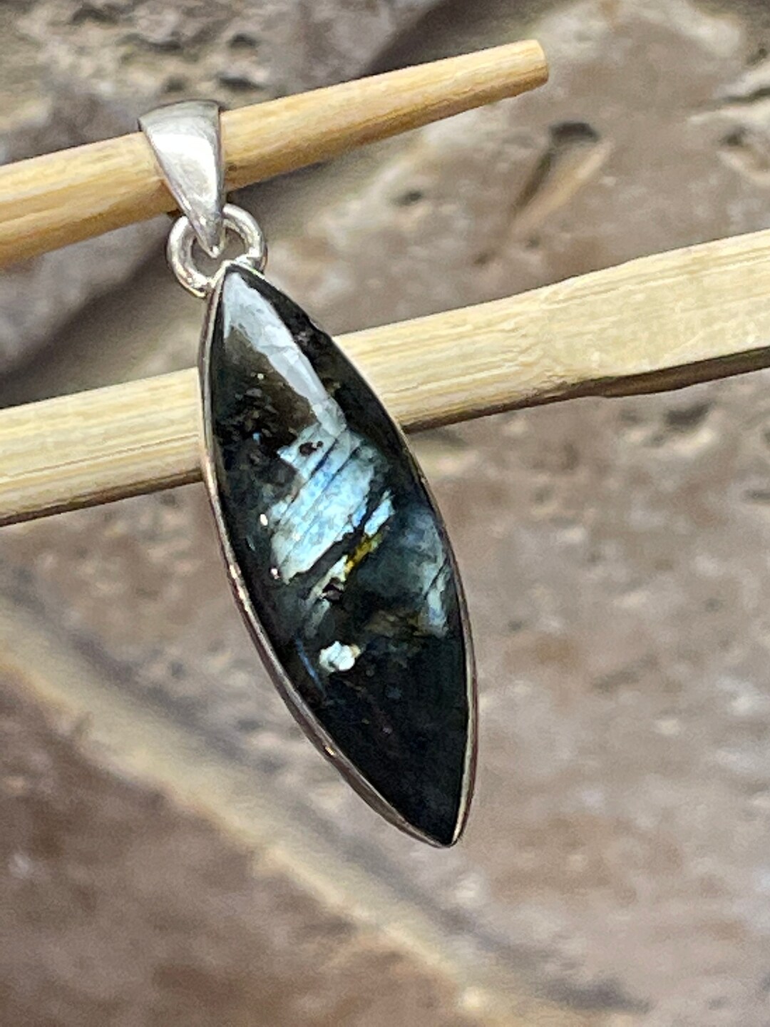 Natural Black Moonstone 925 Solid Sterling Silver Pendant 40mm - Etsy