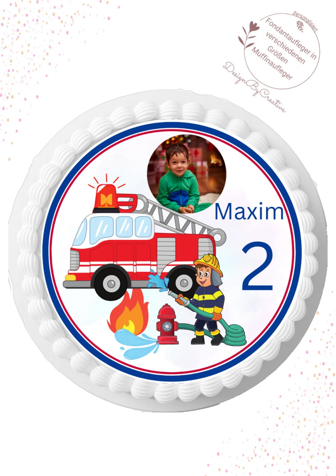 Fire Engine With Photo, Personalized Cake/cake Toppers Made of Wafers ...