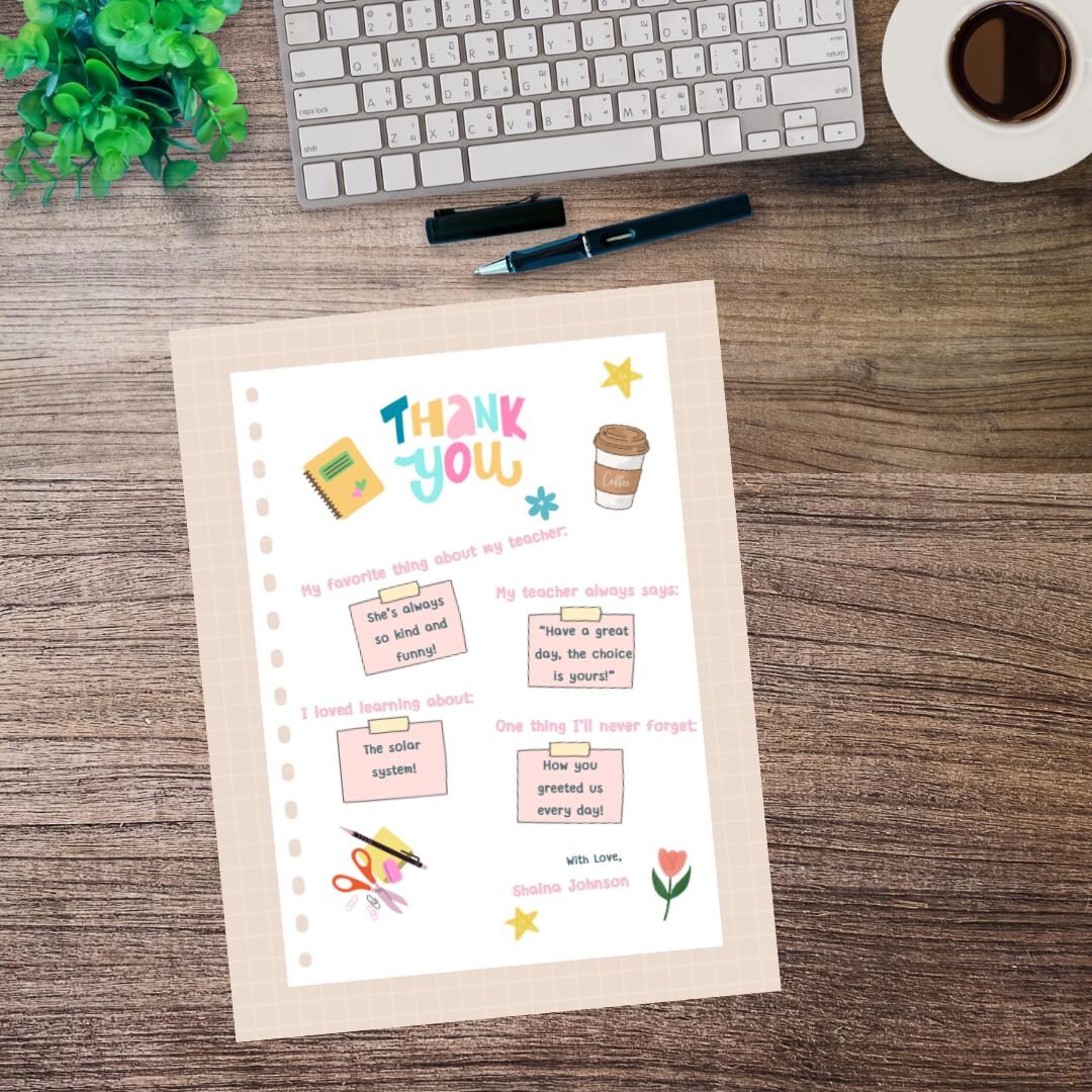Editable Teacher Appreciation Card Printable | Instant Download Thank ...