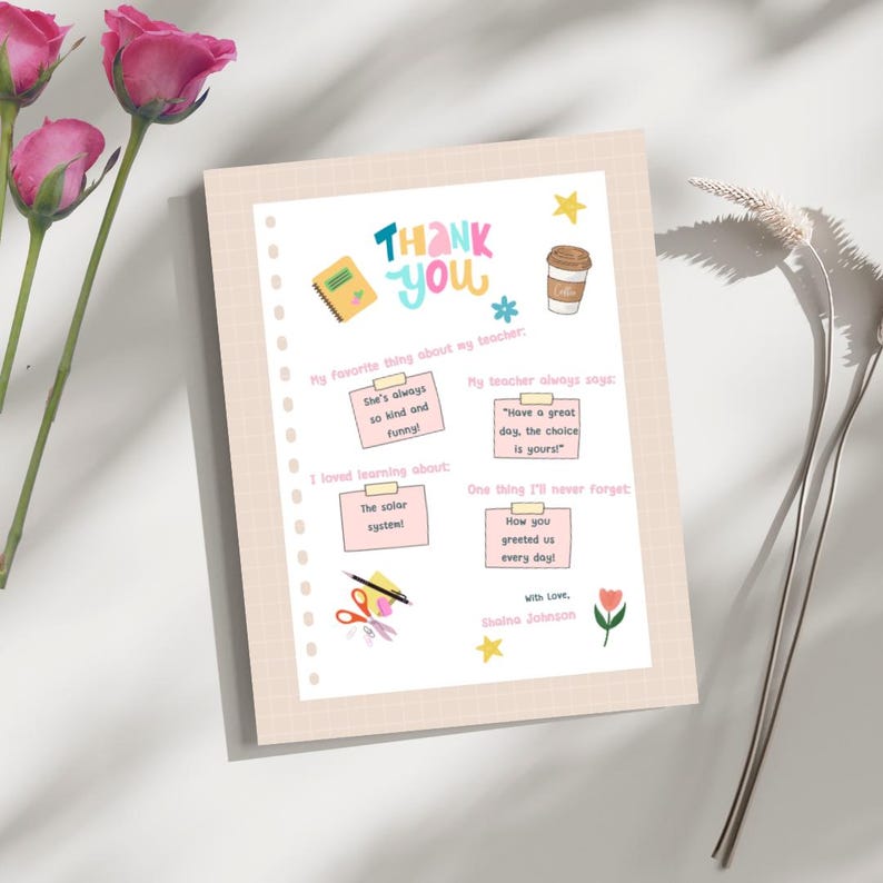 Editable Teacher Appreciation Card Printable | Instant Download Thank ...