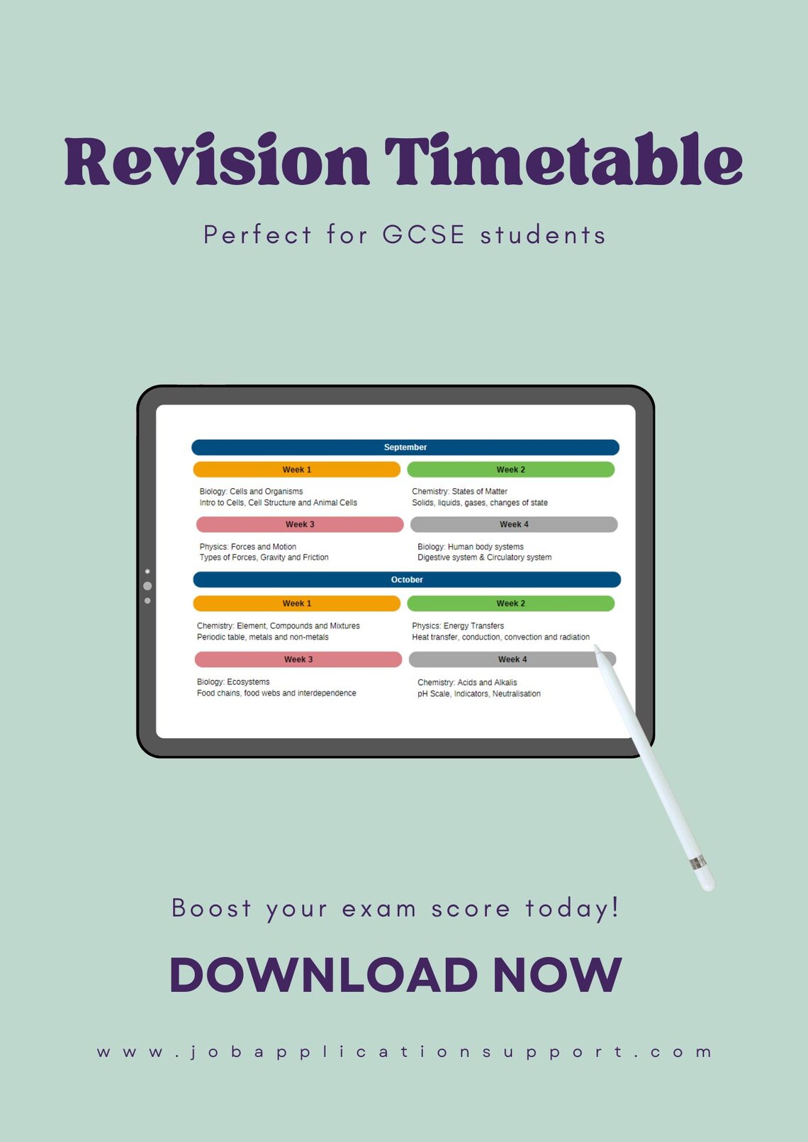 KS3 Science Revision Timetable - Digital Download | Fully Editable ...