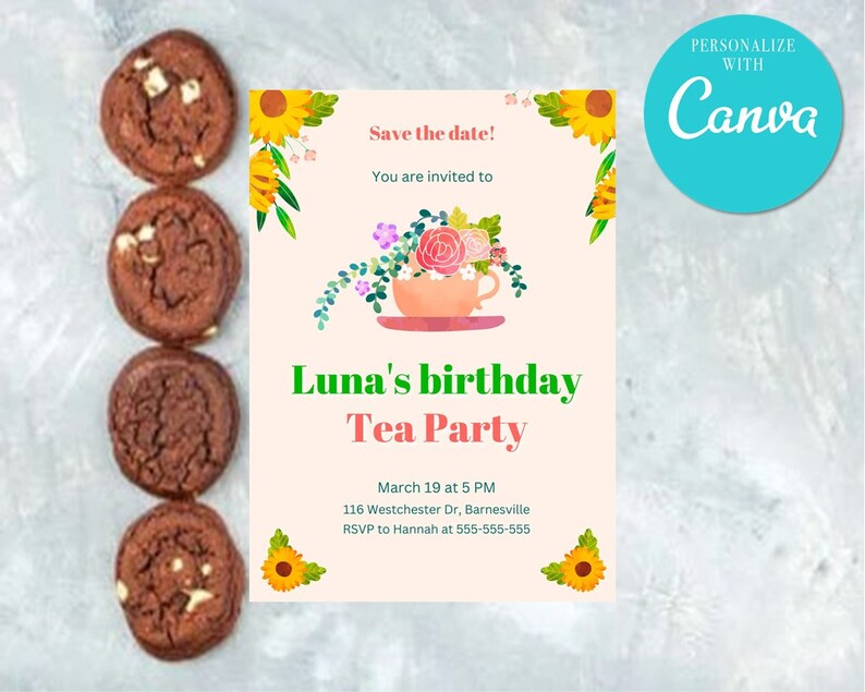 EDITABLE Tea Party Birthday Invitation Colorfull Par-tea - Etsy
